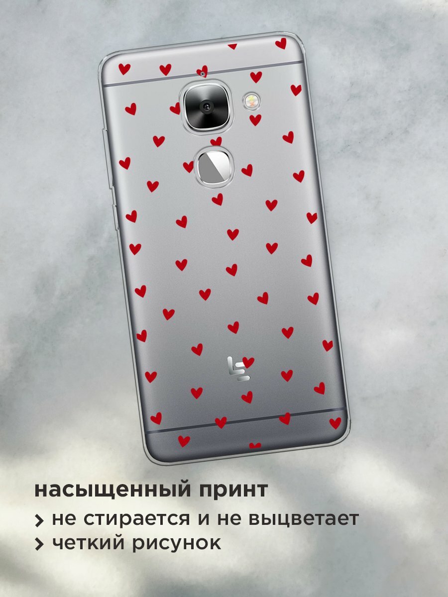 Чехол на LeEco Le 2/2 pro / Лееко Ле 2/2 про с принтом "Red hearts", прозрачный — фото 1