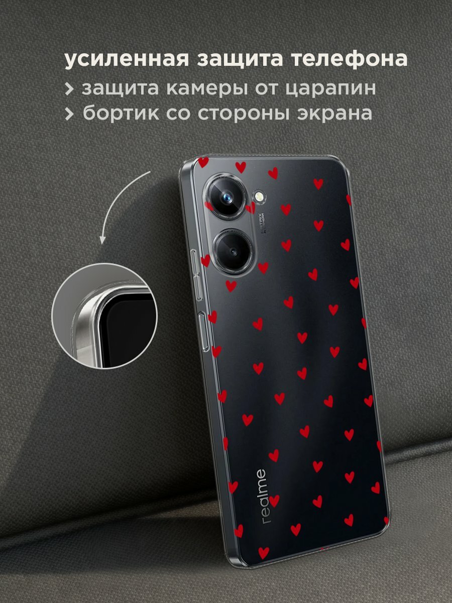 Чехол на Realme 10 Pro / Реалми 10 Про с принтом "Red hearts", прозрачный — фото 1