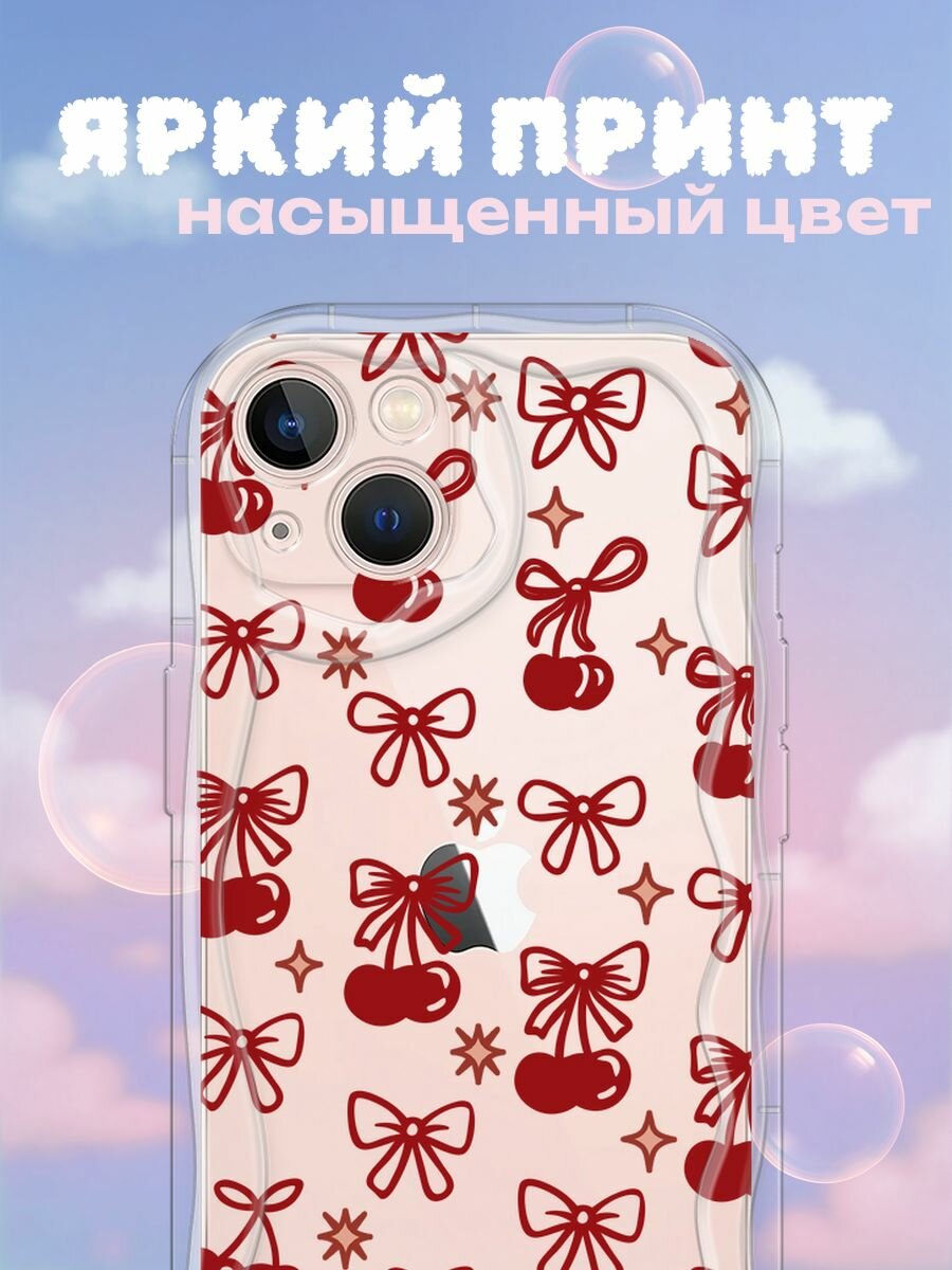 Чехол на Apple iPhone 13 / Айфон 13 с принтом "Вишня с бантиком" — фото 1