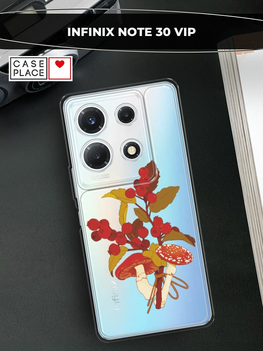 Чехол на Infinix Note 30 VIP / Инфиникс Нот 30 Вип с принтом "Рябина с грибами", прозрачный