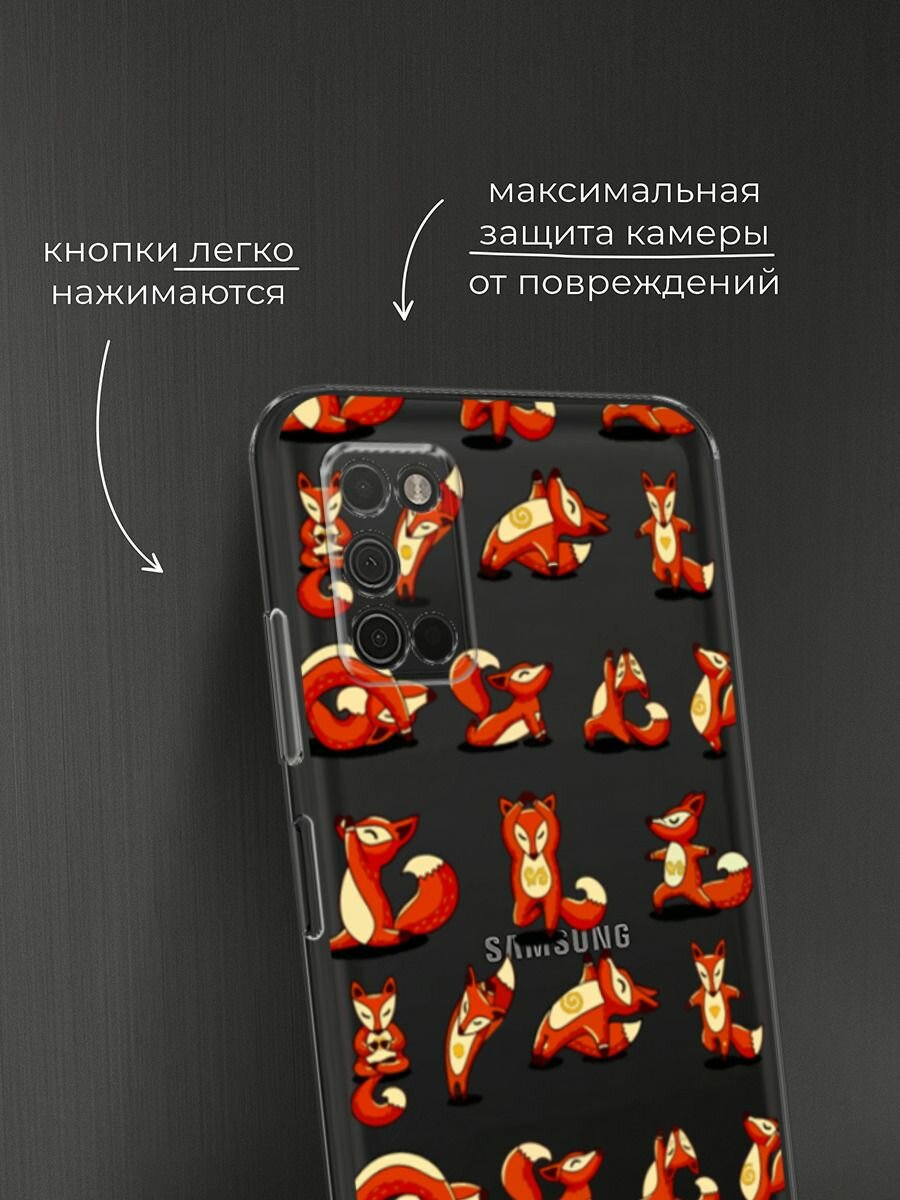 Чехол на Samsung Galaxy A03S / Самсунг Галакси A03S с принтом "Йога для лисы", прозрачный — фото 1
