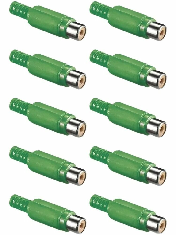 Разъем RCA (тюльпан) гнездо зелёный пластик, комплект 10 штук