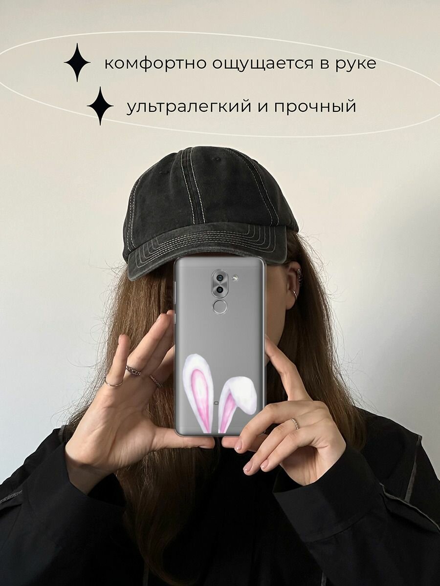 Чехол на Honor 6X / Хонор 6Х с принтом "Кроличьи уши 2", прозрачный — фото 1