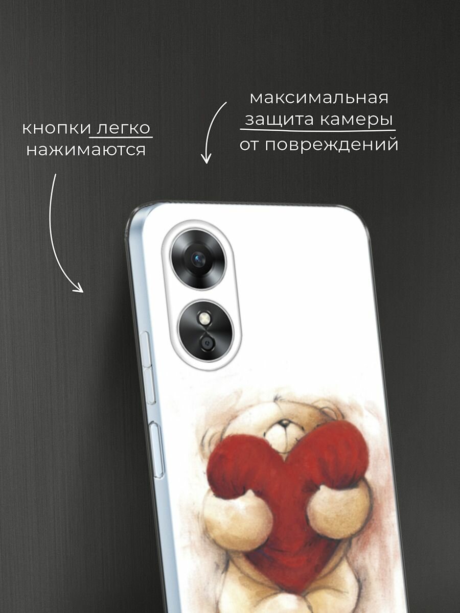 Силиконовый чехол на Oppo A17 / Оппо A17 с принтом "Мишка с сердцем 1" — фото 1