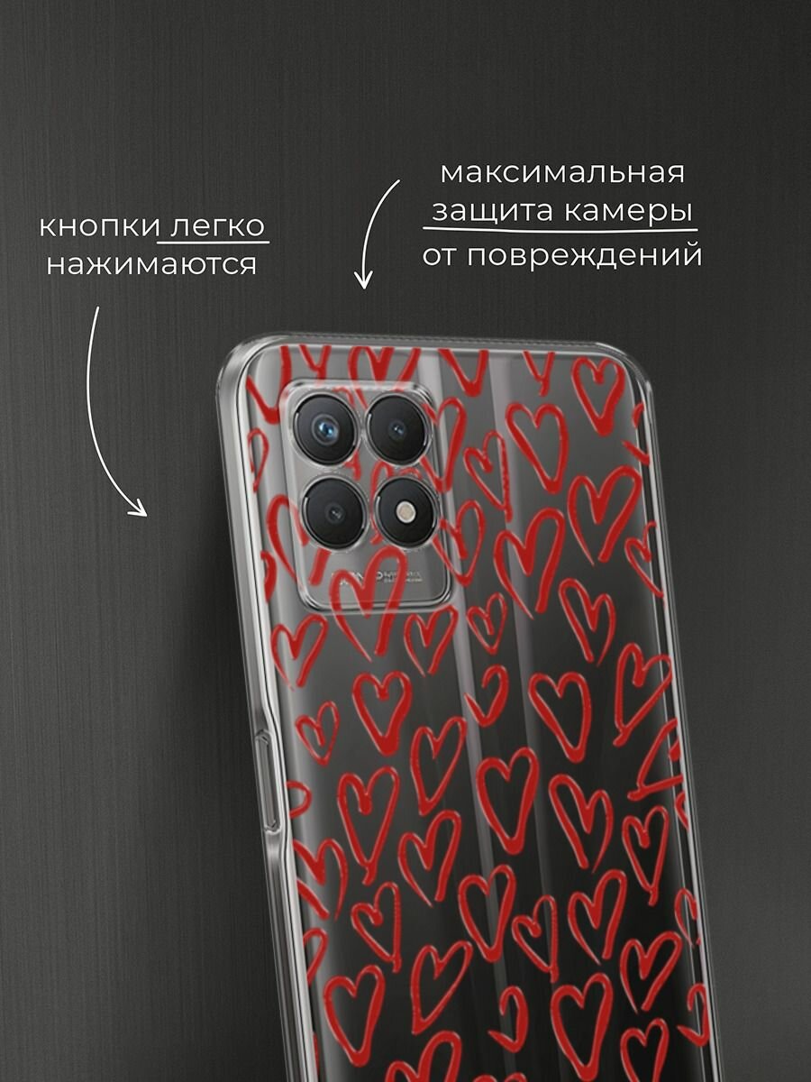 Чехол на Realme 8i / Реалми 8i с принтом "Легкие бордовые сердечки" — фото 1