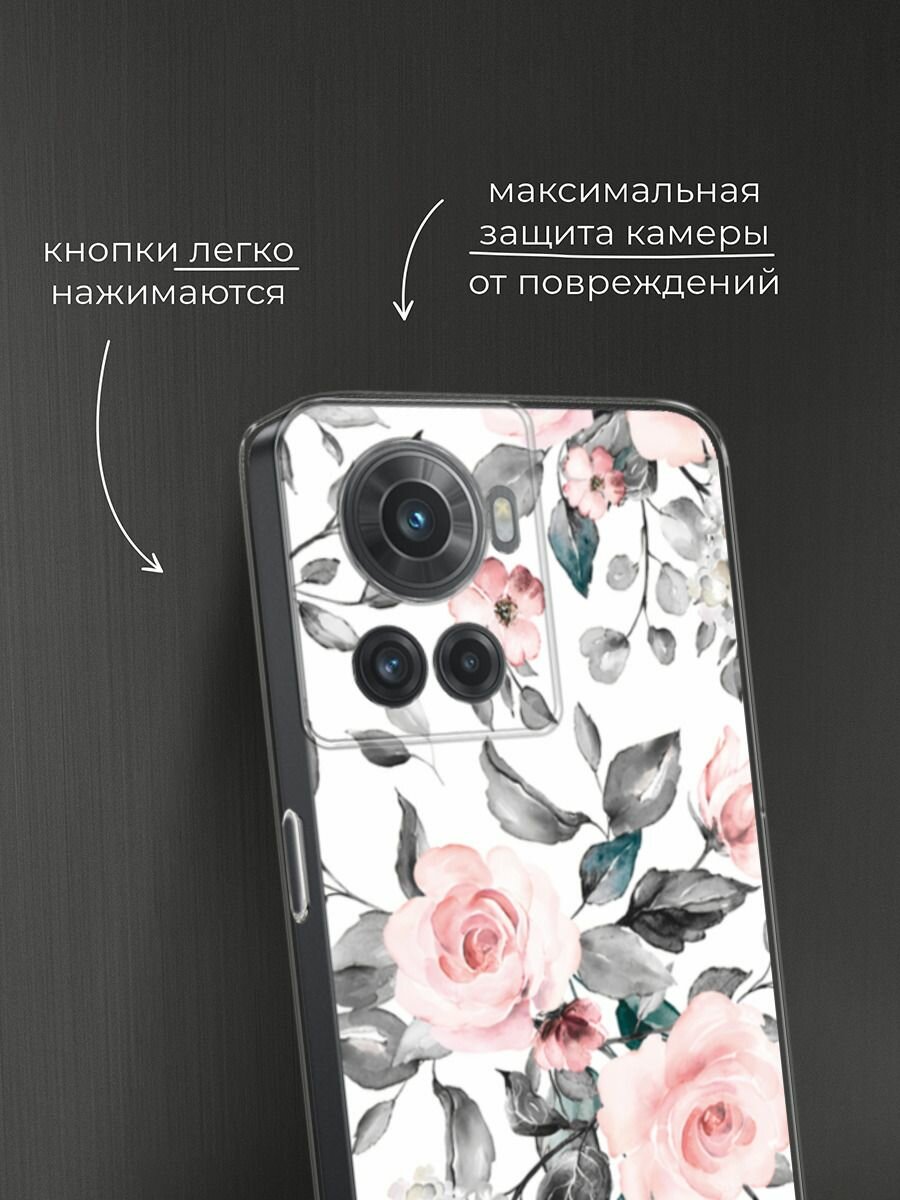 Чехол на OnePlus 10R/Ace / Ван Плас 10R/Ace с принтом "Розы на белом" — фото 1