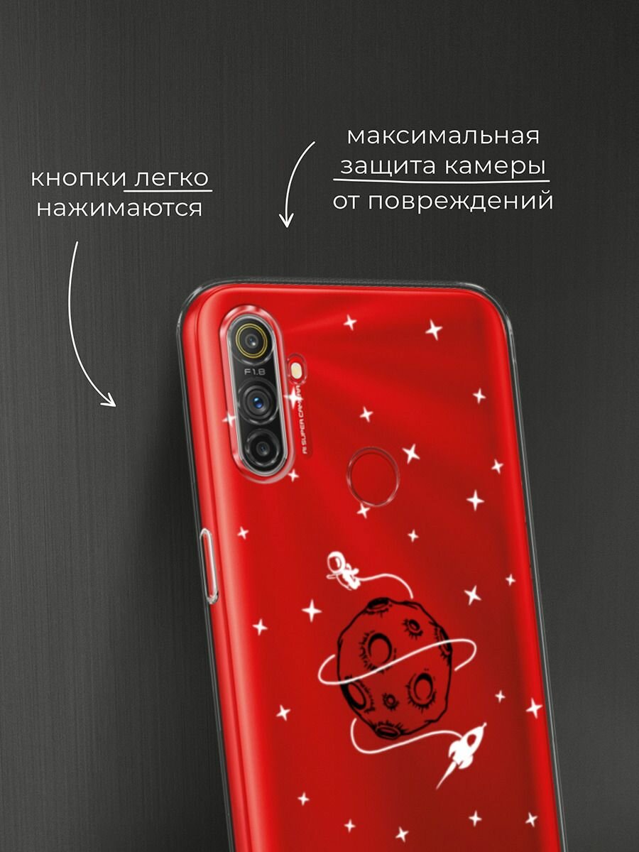 Чехол на Realme C3 / Реалми C3 с принтом "Полет вокруг луны", прозрачный — фото 1