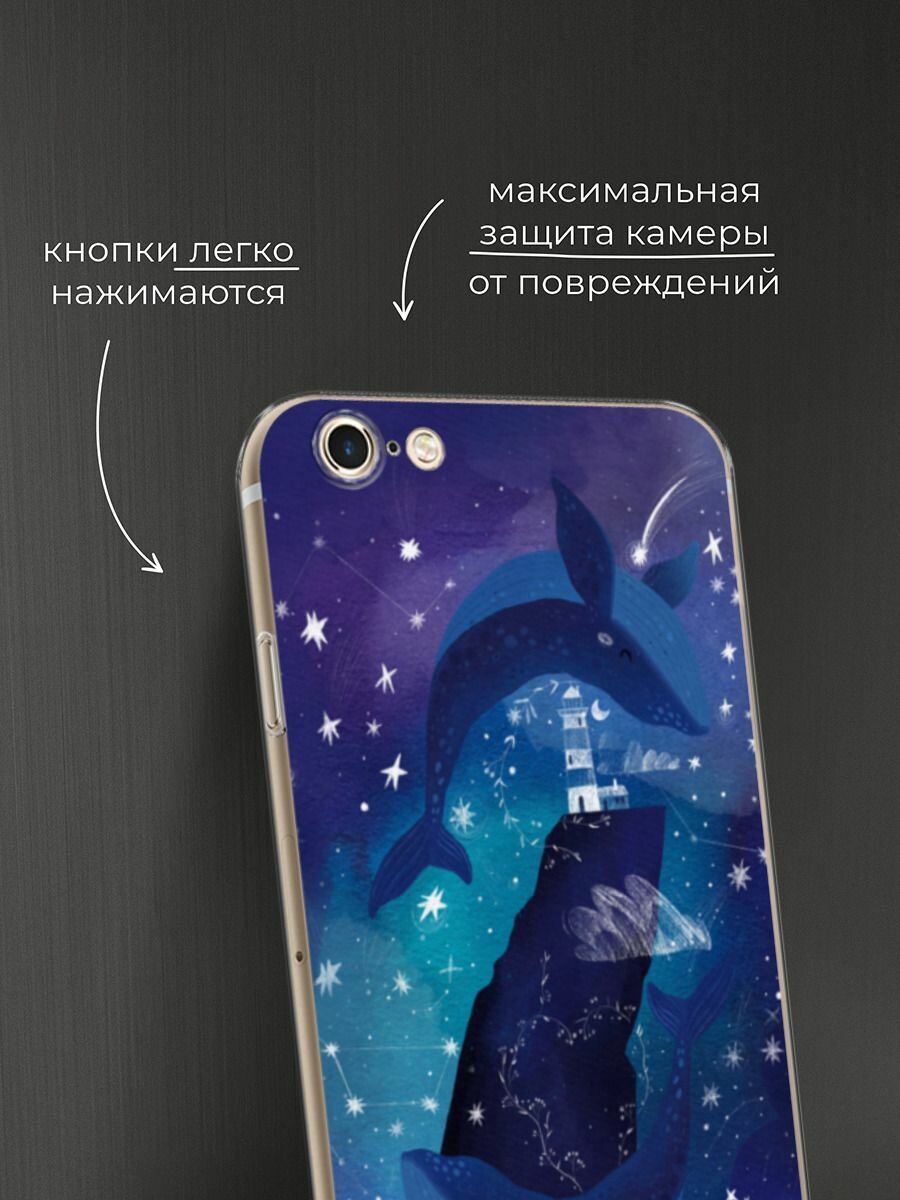 Чехол на Apple iPhone 6 Plus/6S Plus / Айфон 6 Плюс/Айфон 6С Плюс с принтом "Ночные киты" — фото 1