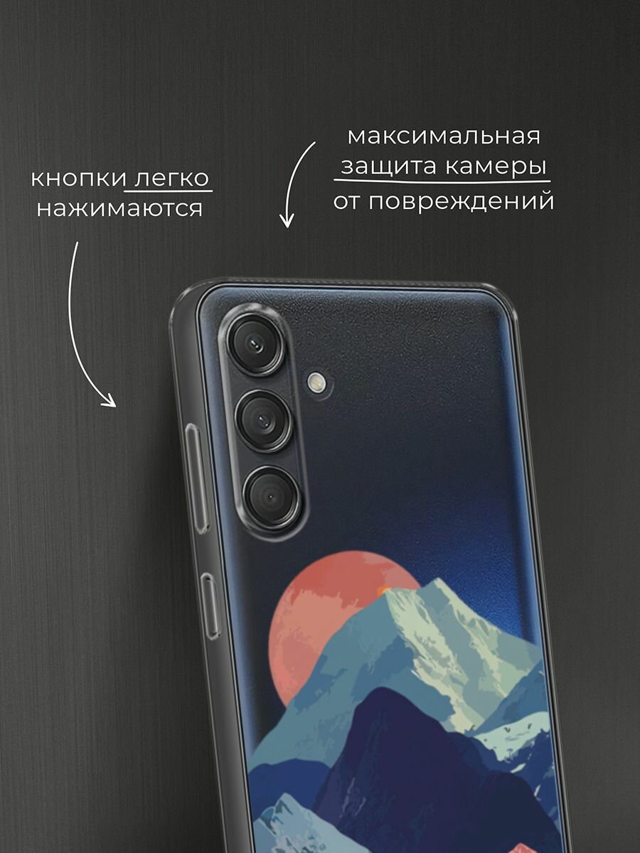 Чехол на Samsung Galaxy M55 / Самсунг M55 с принтом "Закат в снежных горах", прозрачный — фото 1