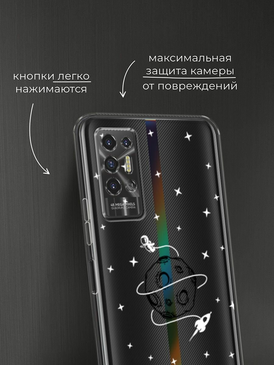Чехол на Tecno Pova 2 / Текно Пова 2 с принтом "Полет вокруг луны", прозрачный — фото 1