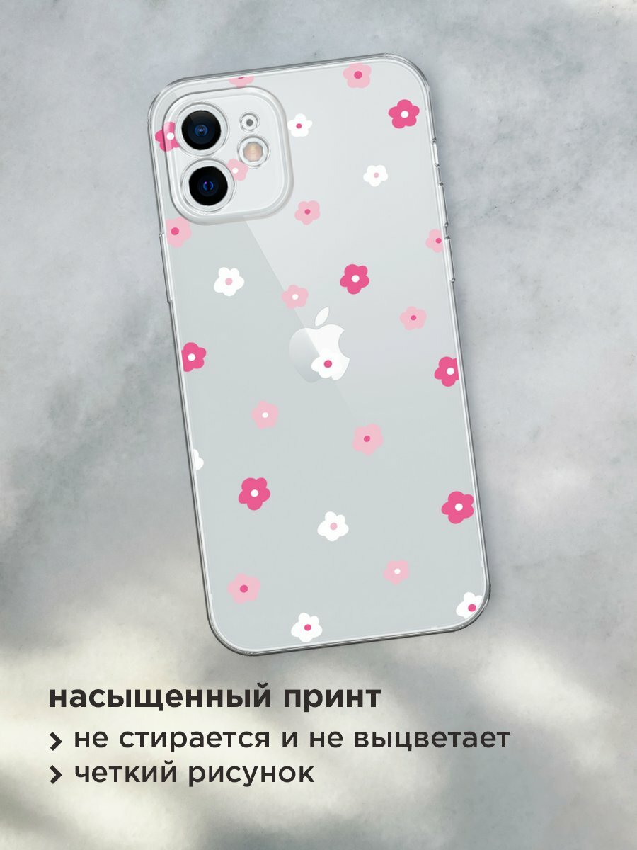 Чехол на Apple iPhone 12 mini / Айфон 12 Мини с принтом "Весенние цветочки рисунок", прозрачный — фото 1