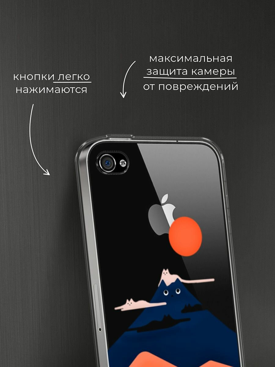 Чехол на Apple iPhone 4/4S / Айфон 4/4S с принтом "Кот-гора", прозрачный — фото 1