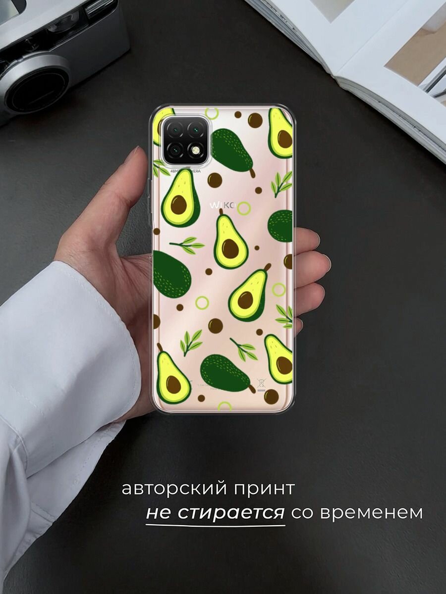 Чехол на Wiko T3 / Вико Т3 с принтом "Авокадо паттерн", прозрачный — фото 1