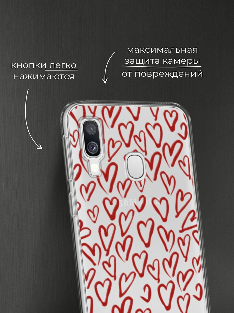Чехол на Samsung Galaxy A40 / Самсунг Галакси А40 с принтом "Легкие бордовые сердечки" — фото 1