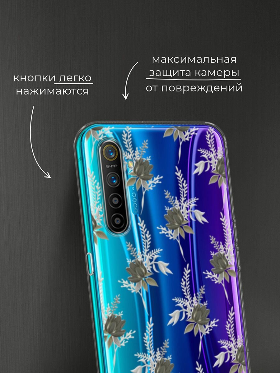 Чехол на Realme XT / Реалми XT с принтом "Паттерн цветы сепия" — фото 1