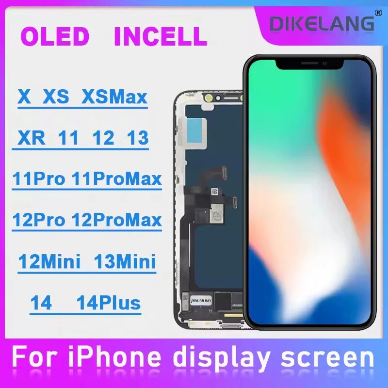 AAA +++ OLED для iPhone X XR XS Max ЖК-дисплей Incell для iPhone 11 12 Pro Max 13 Mini 14 Pro Max Plus Дисплей Экран Дигитайзер в сборе OLED For XS Max