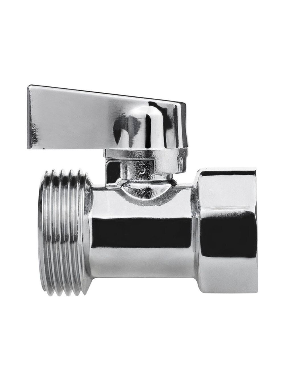 Кран шаровой латунный 1/2 ВР(г) х 3/4 НР(ш) к бытовой технике хром мини проходной (ИС.081221)