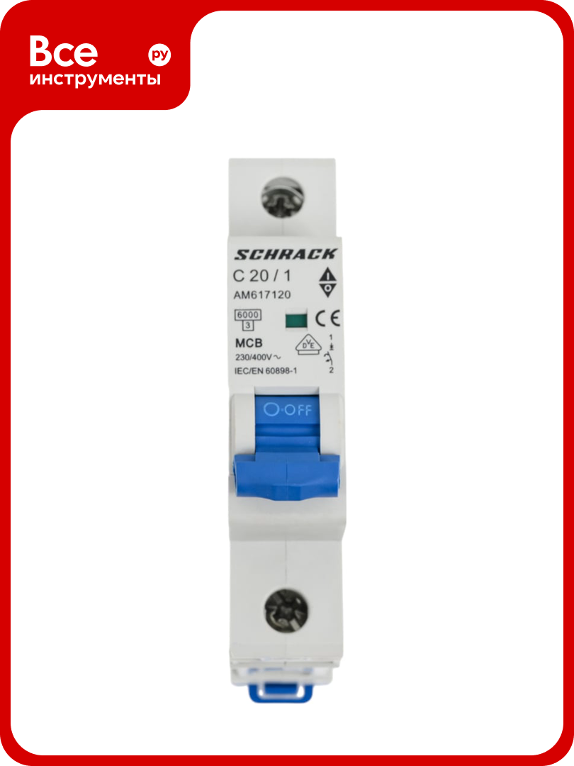 Автоматический выключатель Schrack Technik AM 6кА, 1P, С, 20A, для применения в различных электрических системах