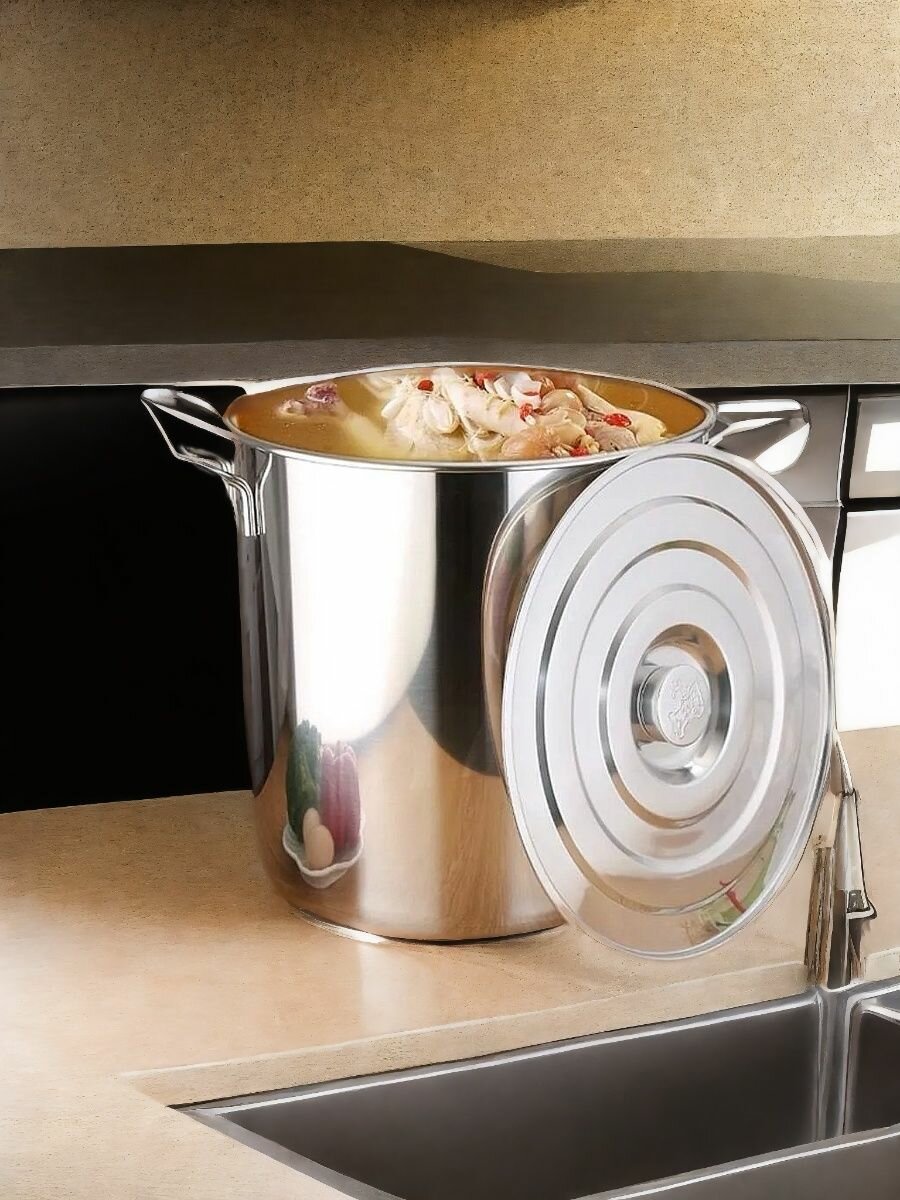 Кастрюля, Нержавеющая сталь, Хромированная поверхность, 12 л