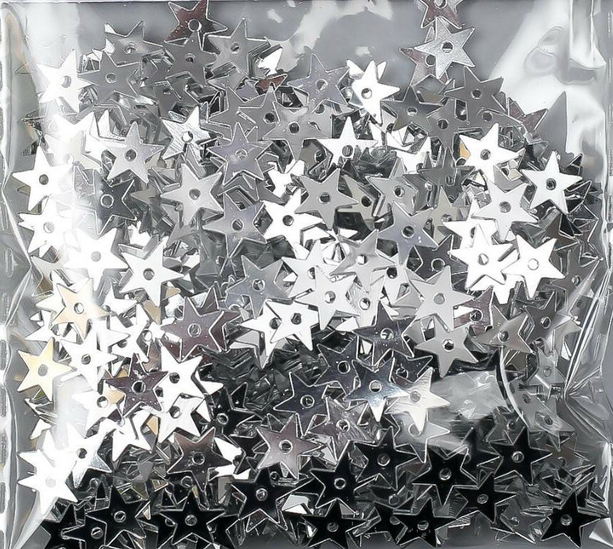 !09 Пайетки "Звездочки"размер 7 мм. 10 гр. цвет серебристый