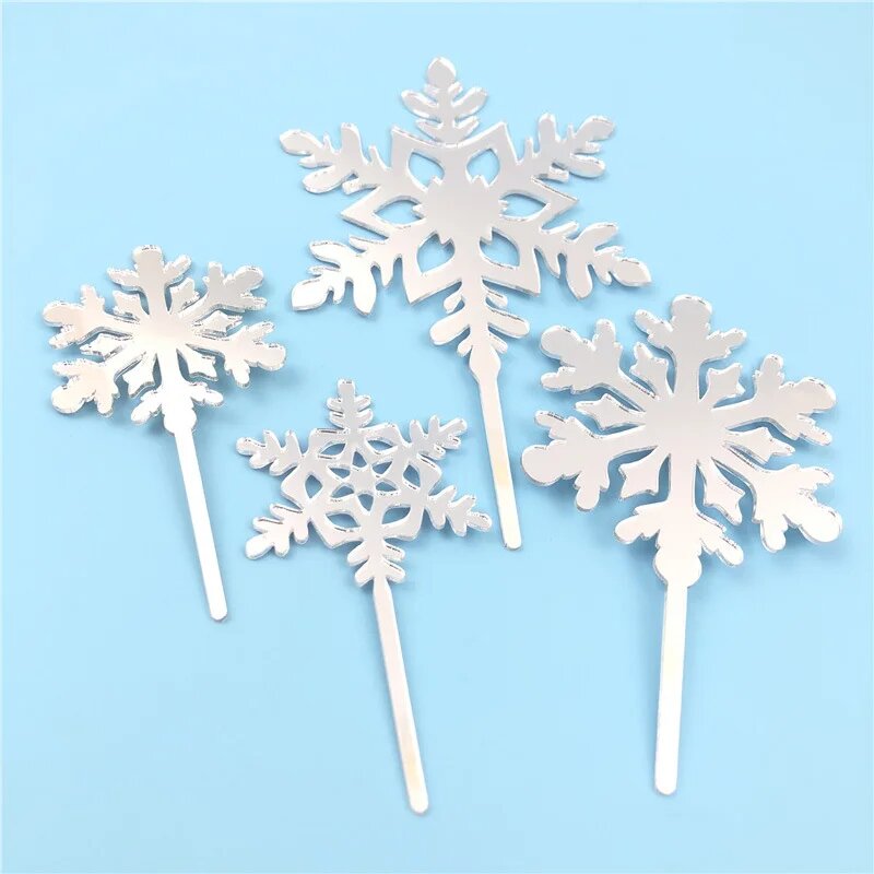 Набор из 4 акриловых украшений для торта на тему льда и снега: белые снежинки, декор silvery01-4pcs