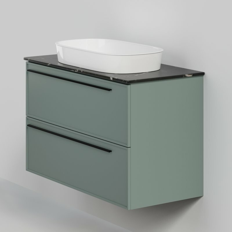 Тумба с раковиной La Fenice Elba Twin 100 подвесная, grigio, столешница черный мрамор, раковина белая матовая