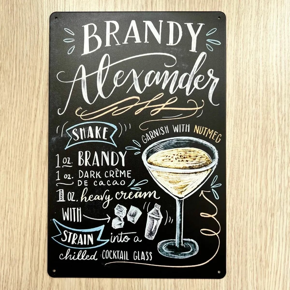 Табличка металлическая интерьерная Рецепт Коктейля Brandy Alexander Бренди Александр