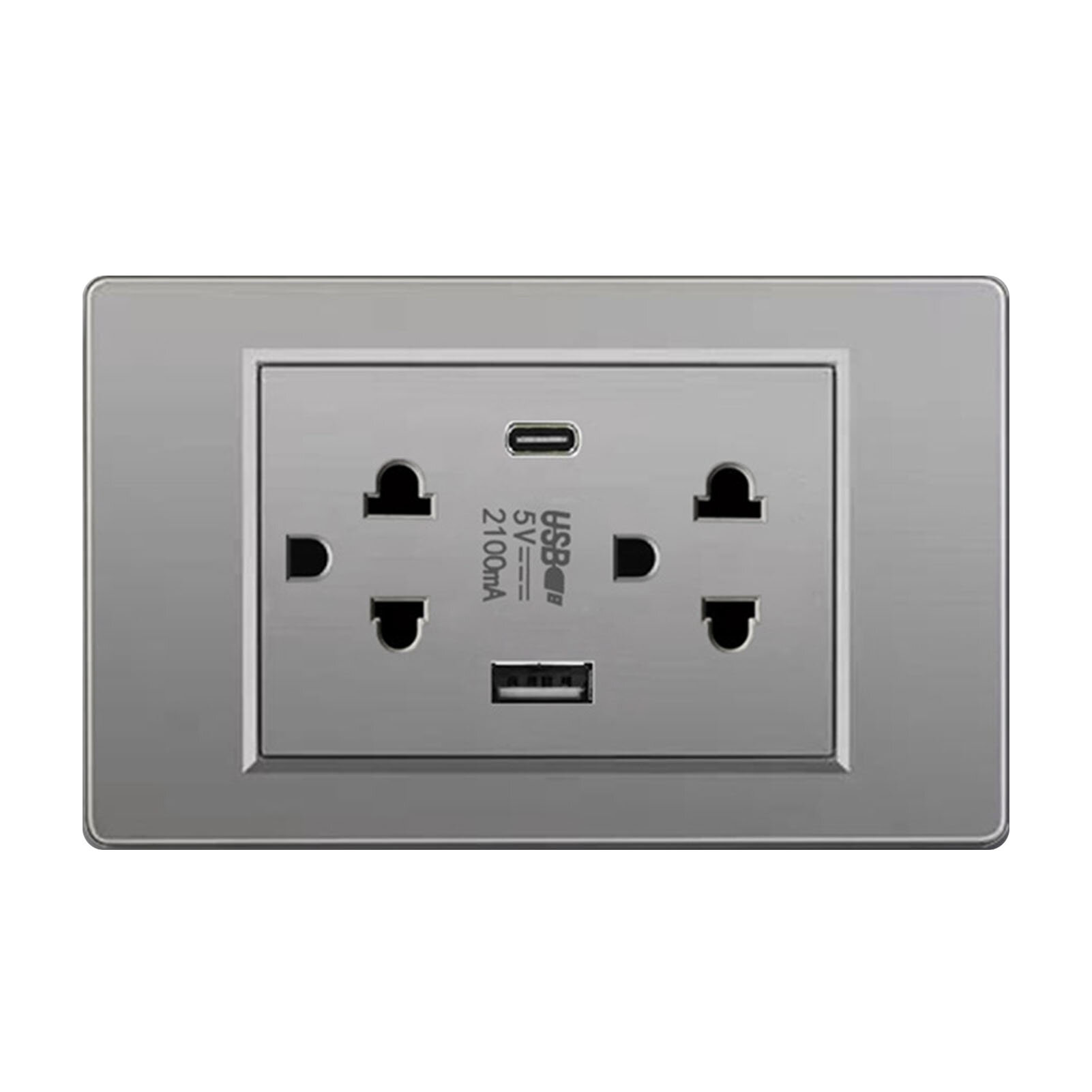 Настенная электрическая розетка тайского типа, компактная, с USB-разъемом Type-C для зарядки, серая.