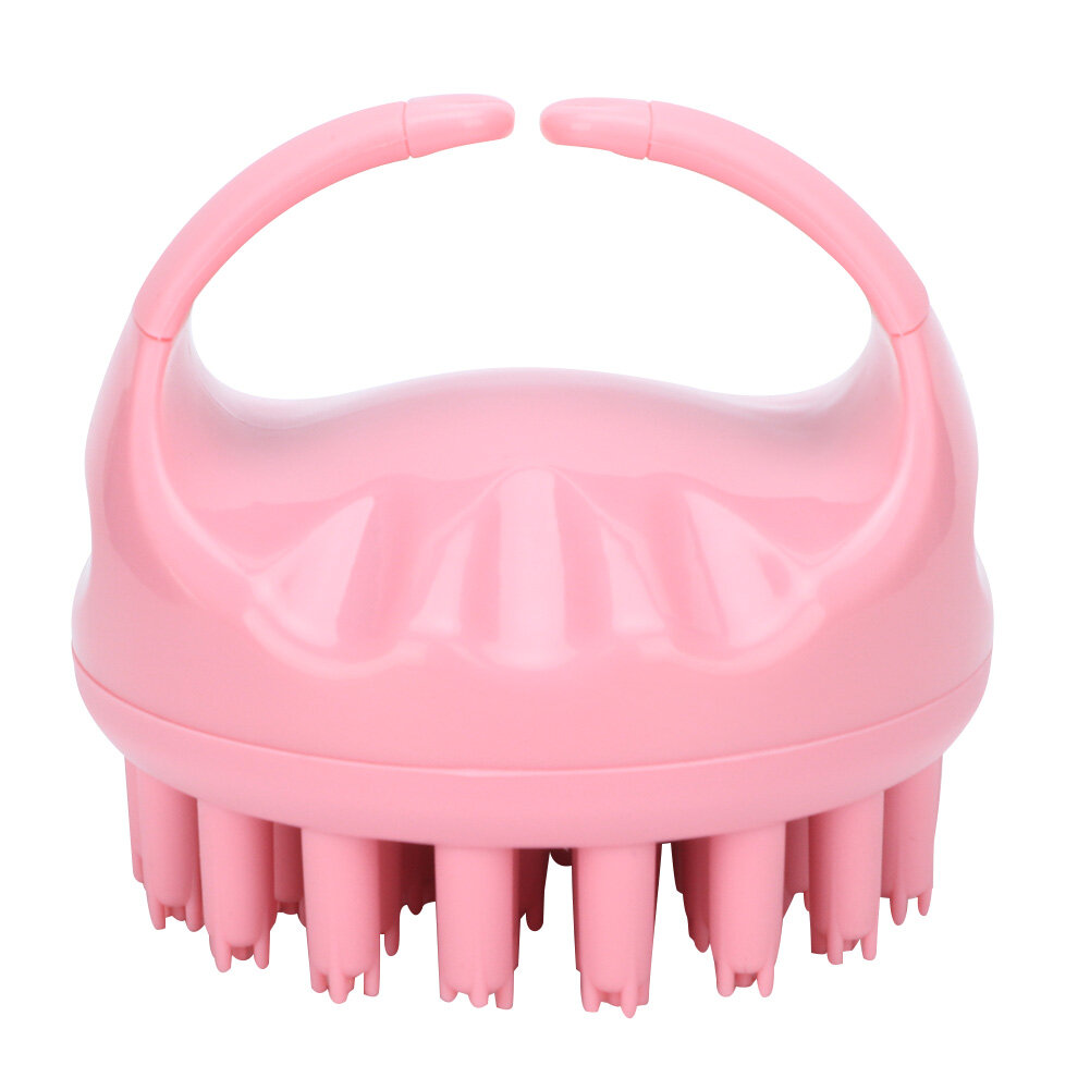 Круглая ручная массажная щетка для головы и мытья волос шампунем с ручкой (розовая)