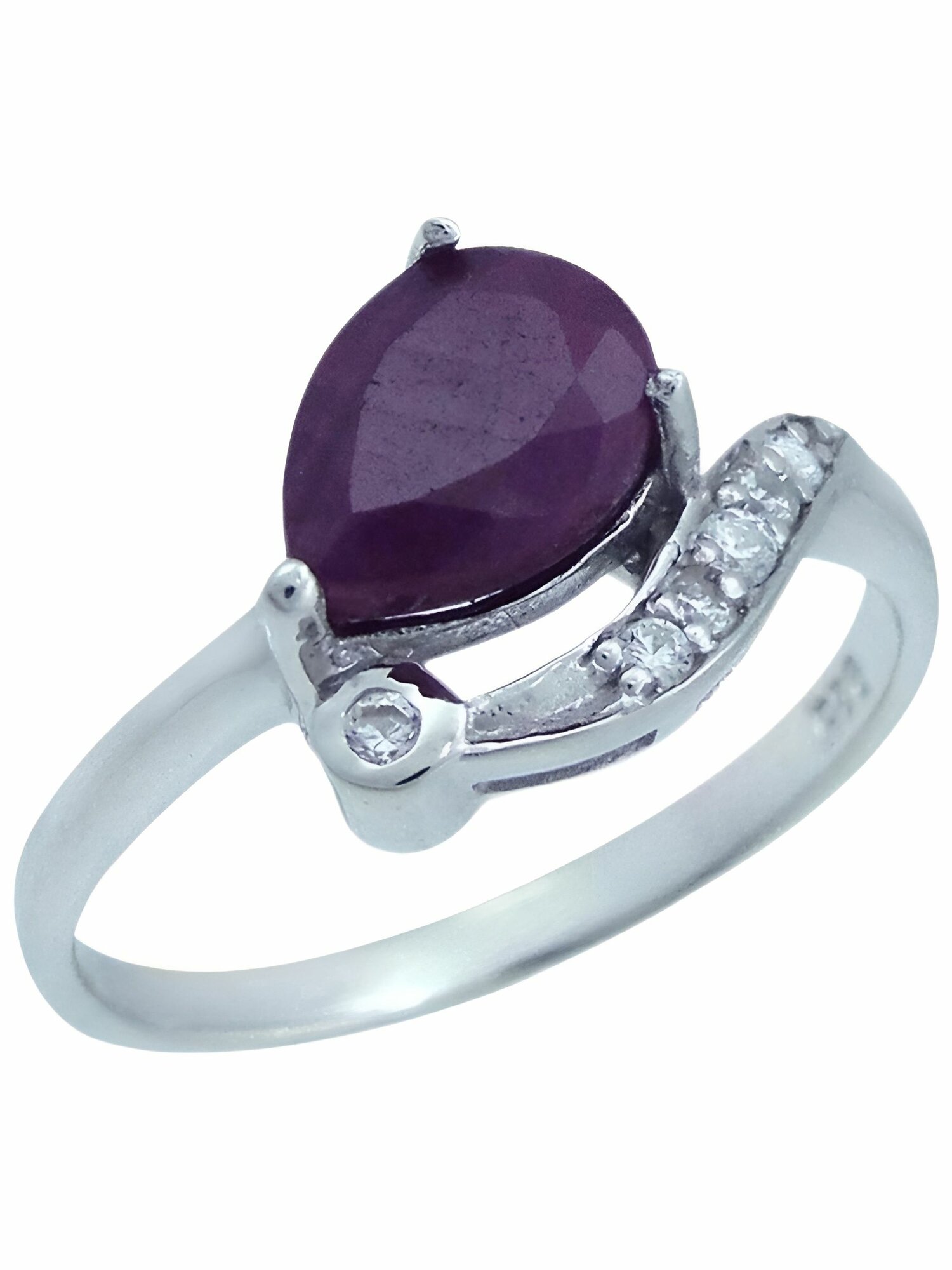 Кольцо тонкое, серебро, 925 проба, родирование, фианит, рубин