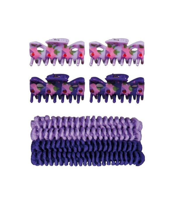 Набор для волос Titania 8008, 4 заколки-крабика и 4 резинки фиолетовые