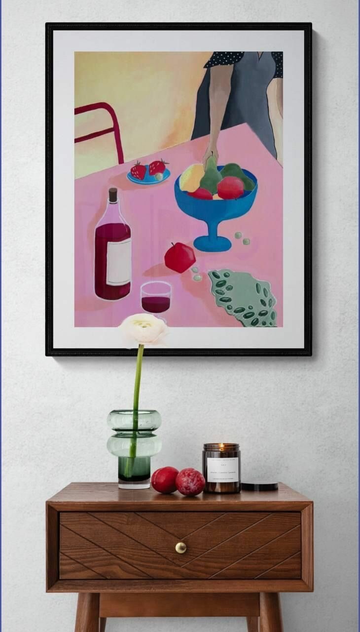 Картина ручной работы Натюрморт с вином и фруктами 50х70 холст