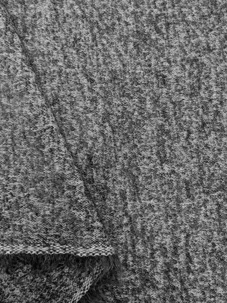 Пальтовая ткань с ворсом черно-серая, шерстяная, 1 метр