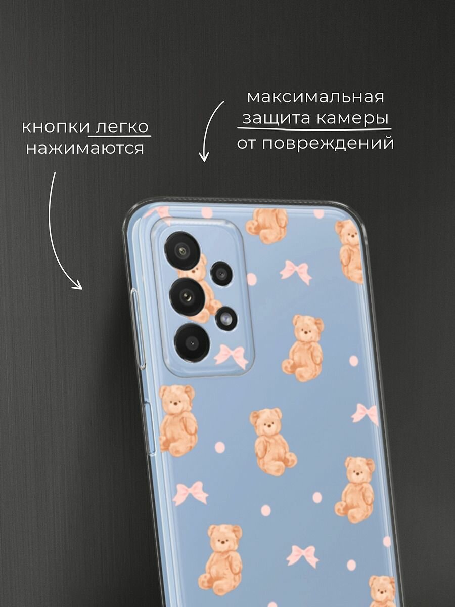 Чехол на Samsung Galaxy A23 / Самсунг Галакси А23 с принтом Паттерн бежевые мишки, прозрачный — фото 1