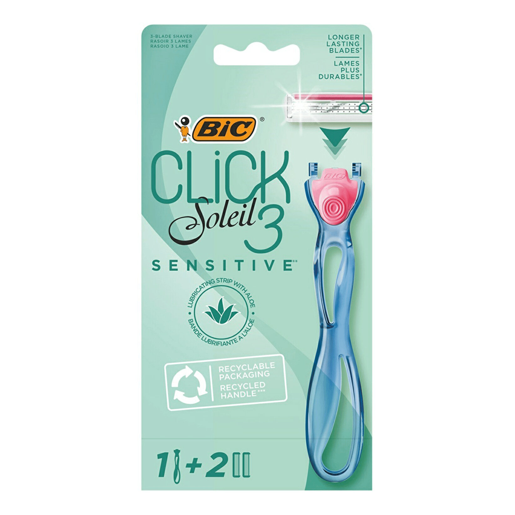 Бритвенный станок BIC Click Soleil 3 Sensitive, 2 сменные кассеты с тройным лезвием