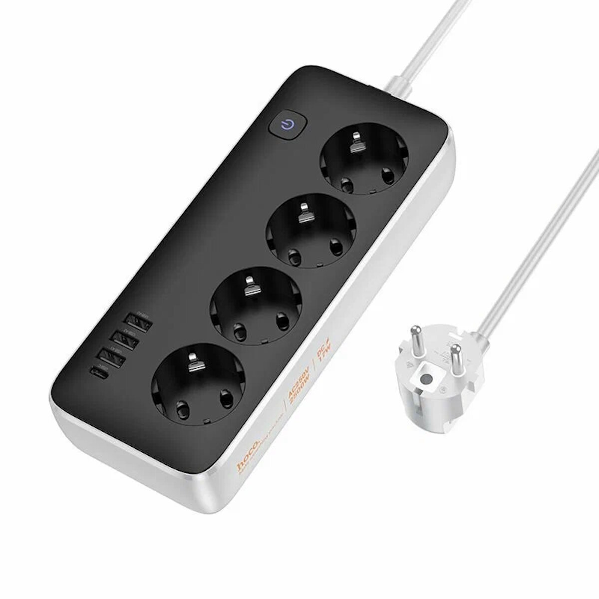 Сетевой фильтр Hoco AC21 4 гнезда + USB Type-C + 3 USB 18W 3м 2,5кВт черный