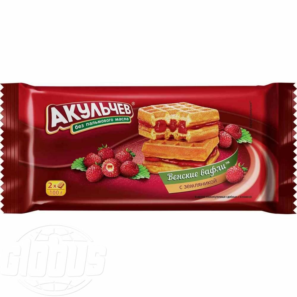 Вафли Акульчев Венские с земляникой, 100г