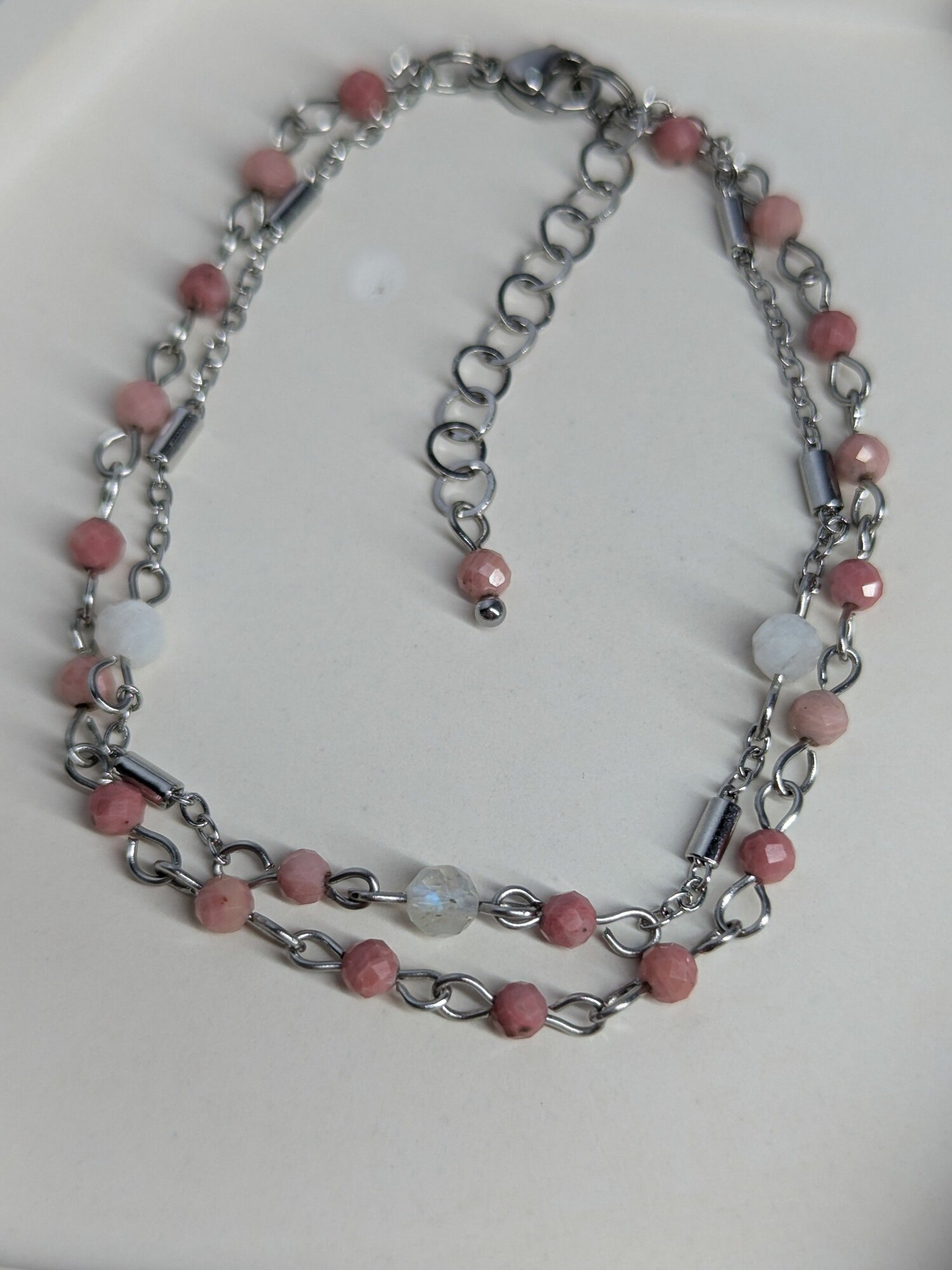 Браслет, лунный камень, родохрозит