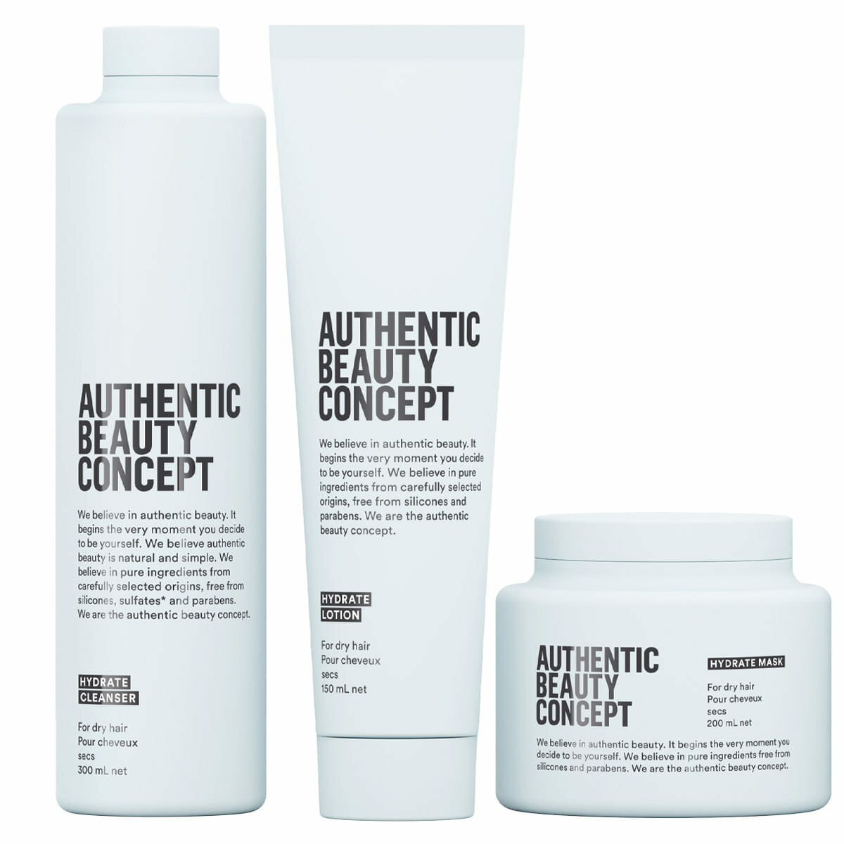 Authentic Beauty Concept Увлажняющий набор для сухих волос шампунь , маска , бальзам Hydrate из 3 предметов