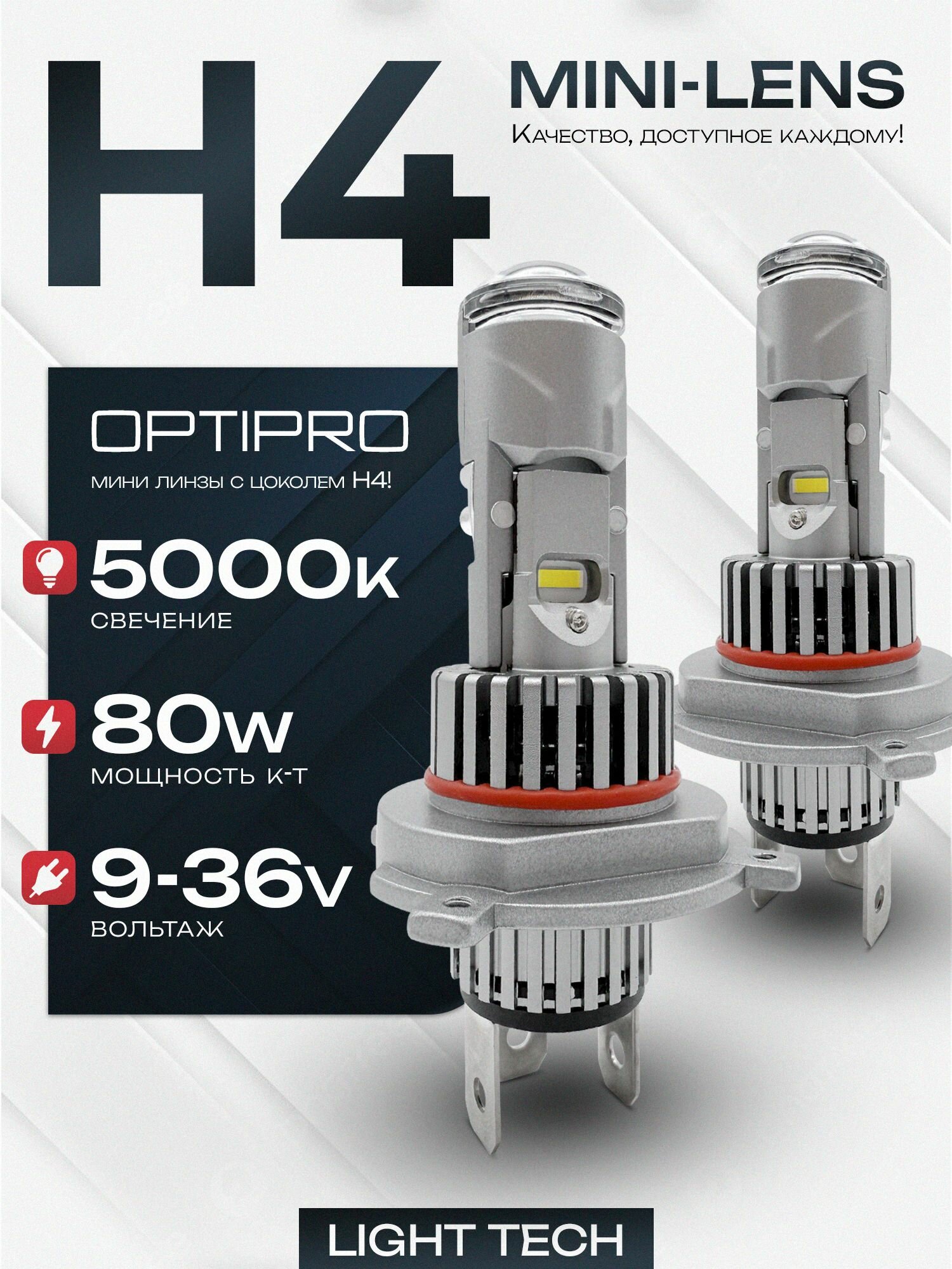 Светодиодные лампы с мини линзой H4 LED для Audi 80 B2 / B3 / B4 / B5 / Led лампы с линзой Н4 на Ауди 80