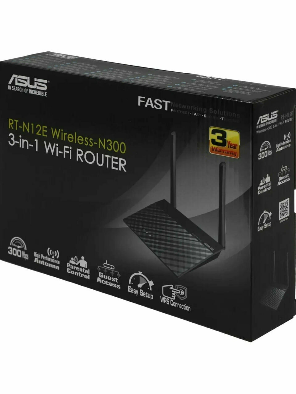 ASUS RT-N12E (90-IG29002M03-3PA0-) Маршрутизатор N300, 2.4 ГГц, 300 Мбит/с, LAN 4х100 Мбит/с