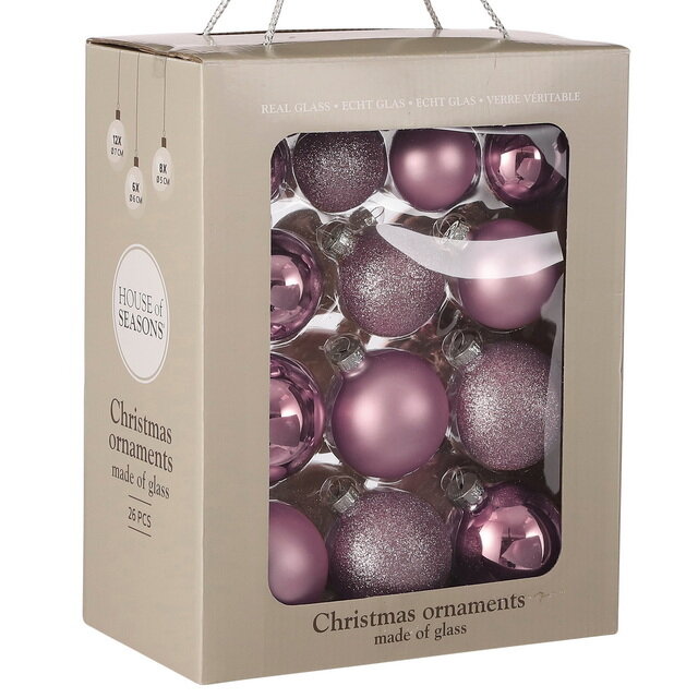 Набор стеклянных шаров Blanchett - Lavender fields 5-7 см, 26 шт, Christmas Deluxe, 86774