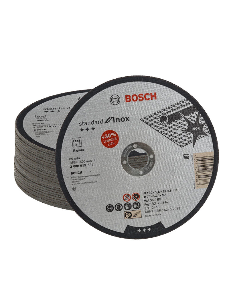 Круг отрезной Bosch SfI, нержавеющая сталь, 180x22x1,6 мм, 25шт. 2608619771