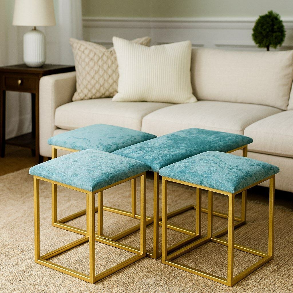 Пуфик трансформер бирюзовый, 5 шт, велюр, с металлическими ножками