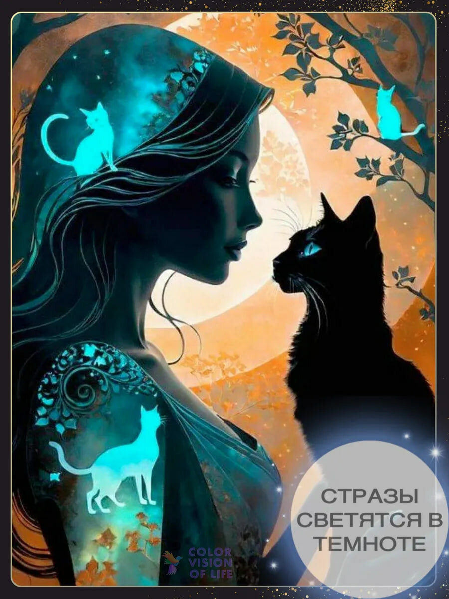 Алмазная мозаика на подрамнике 40x50 "Девушка с котами"