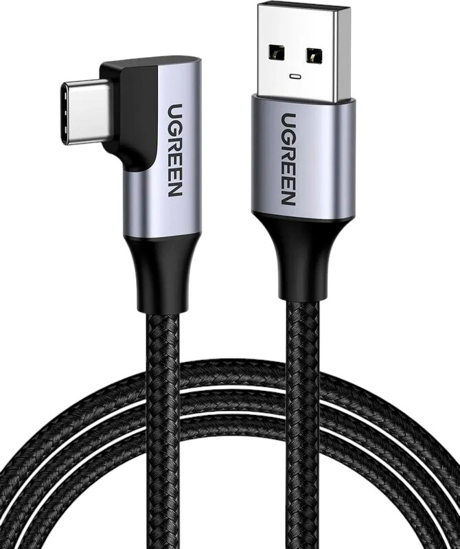 Кабель UGreen US385, 1м, черный, тканевая оплётка, USB-A/USB-C