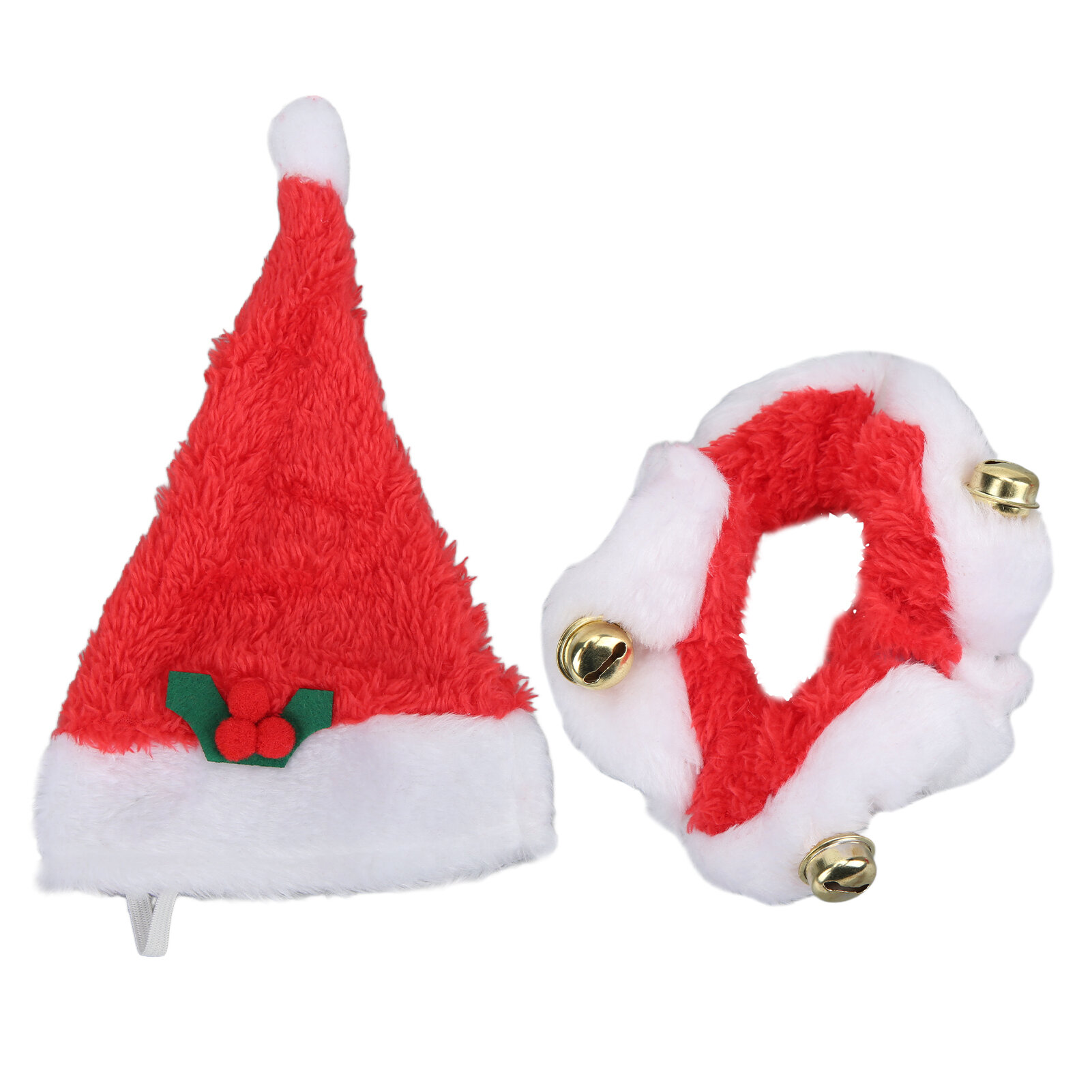 2 Sets Dog Christmas Hat Collar Santa Cat Costumes with Bells for Cats Small DogsL