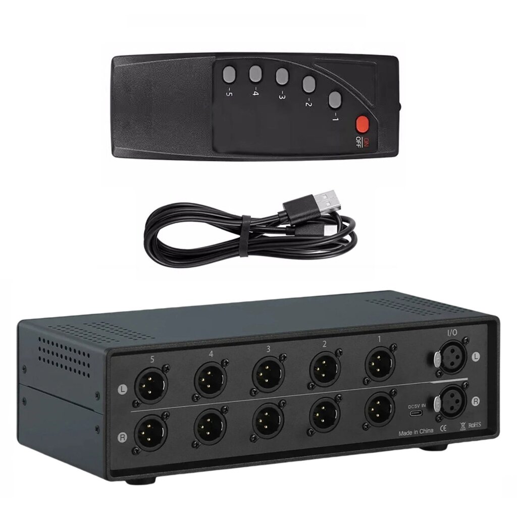 5-Полосный XLR-сбалансированный аудиопереключатель Аудиоразветвитель с позолоченными разъемами