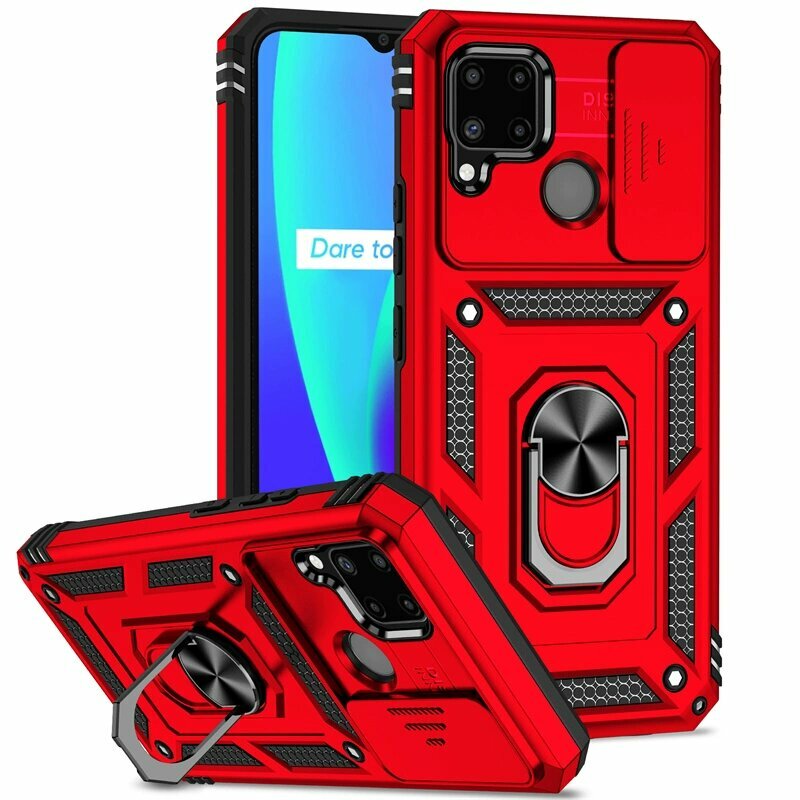 Силиконовый чехол для Realme C11 с оконным дизайном и полным покрытием, красный цвет
