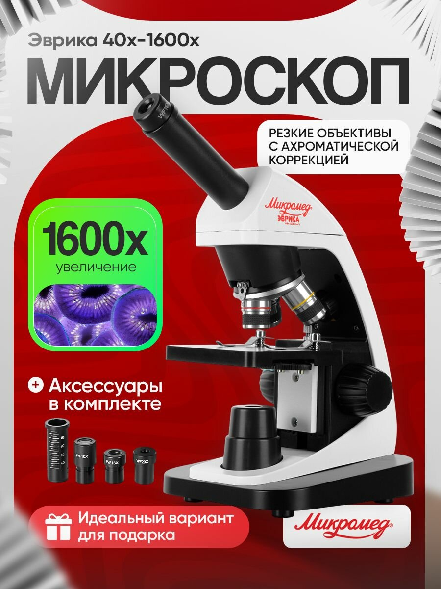 Микроскоп школьный биологический Эврика 40х-1600х